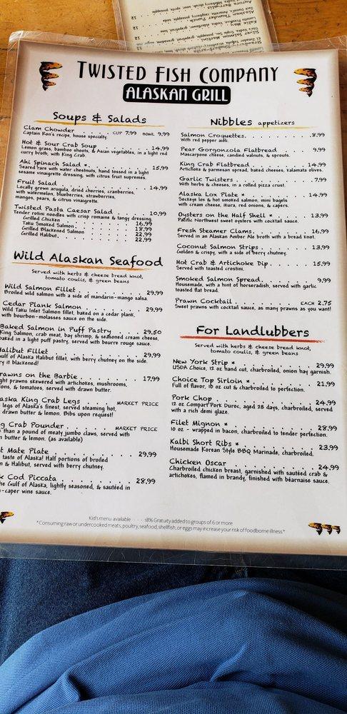 Menu at Twisted Fish Company Alaskan Grill pub & bar, Juneau