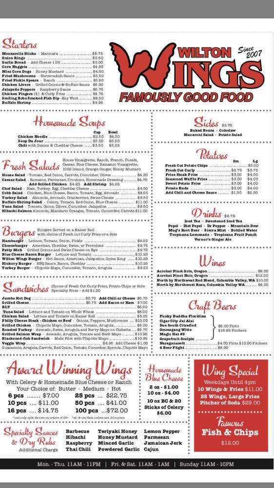 Carta del restaurante Wilton Wings, Fort Lauderdale, NE 4th Ave