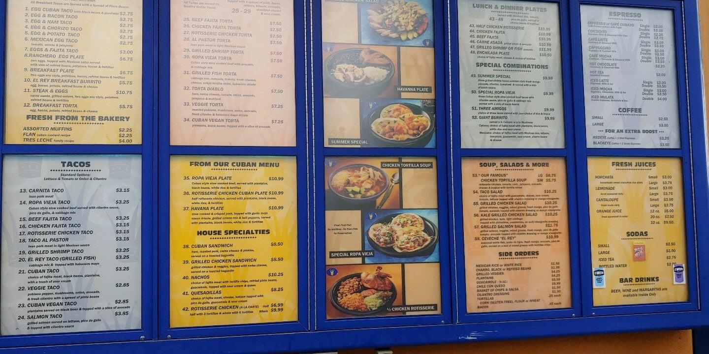 Menu at El Rey, Houston