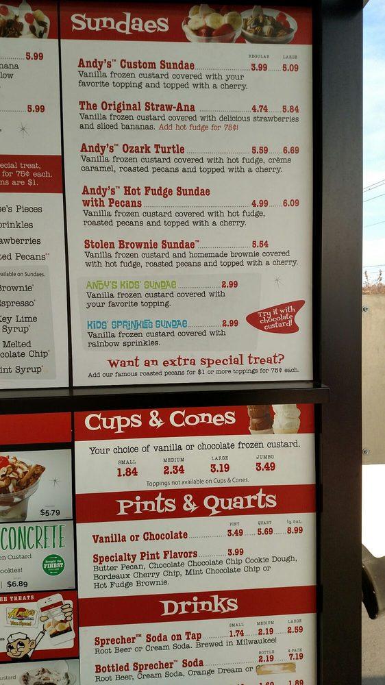 Menu at Andy's Frozen Custard desserts, Carrollton