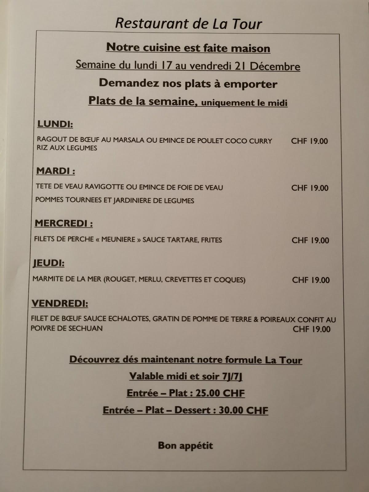 Menu au La Tour, Lutry, Rue des Terreaux 1
