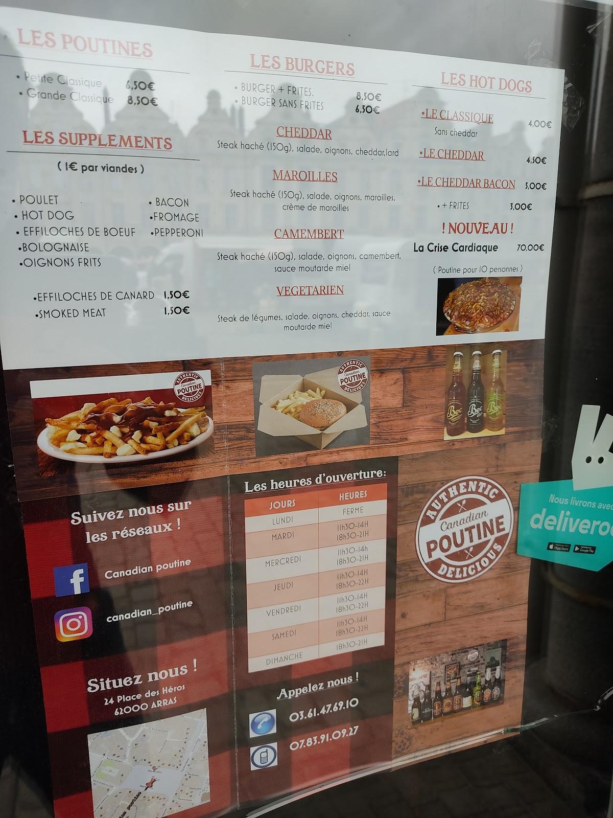 Menu at Canadian Poutine fast food, Arras