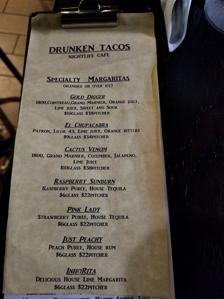 Menu at Drunken Tacos restaurant, Cincinnati
