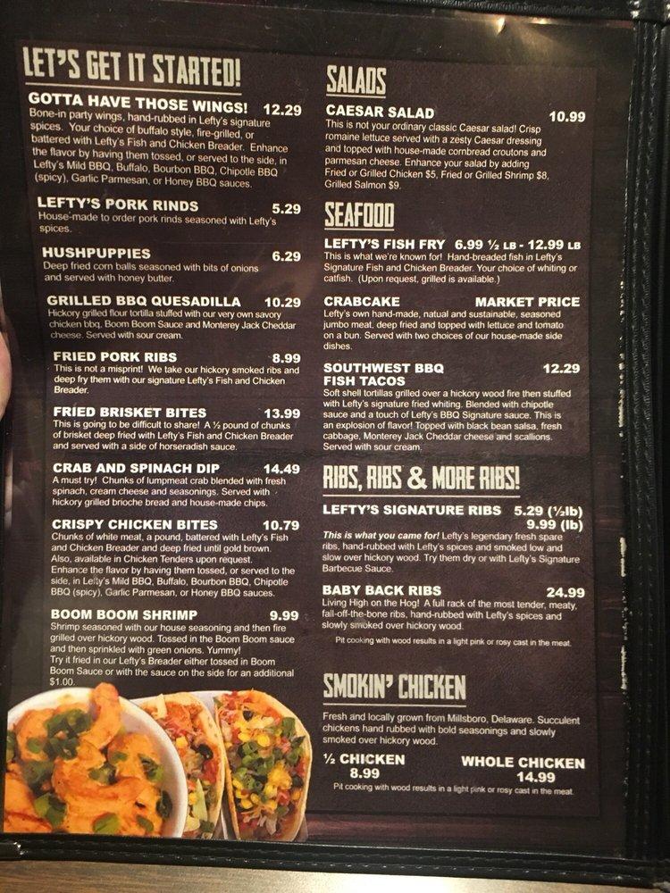 Menu at Lefty's Barbecue, Waldorf