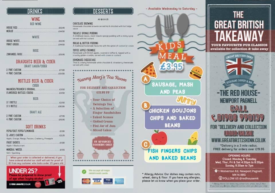 Menu at The Red House pub & bar, Newport Pagnell, 1 Wolverton Rd