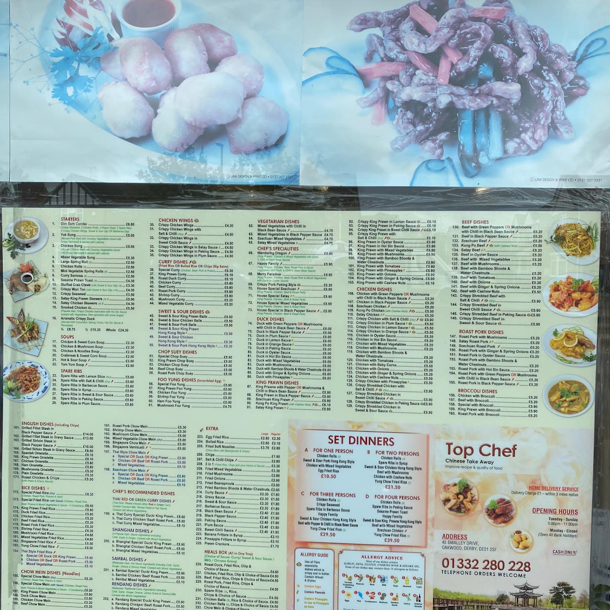 Menu at Top Chef fast food, Derby, 45 Smalley Dr