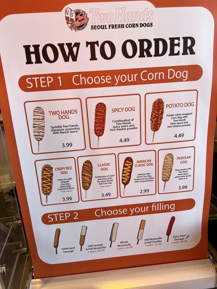Menu at Two Hands Seoul Corn Dog Convoy restaurant, San Diego