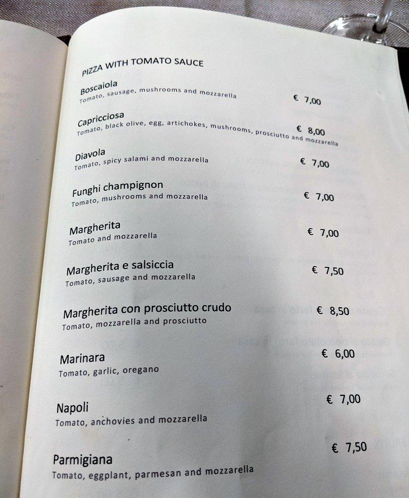 Menu at Trattoria Da Cesare al Casaletto pizzeria, Rome, Via del Casaletto
