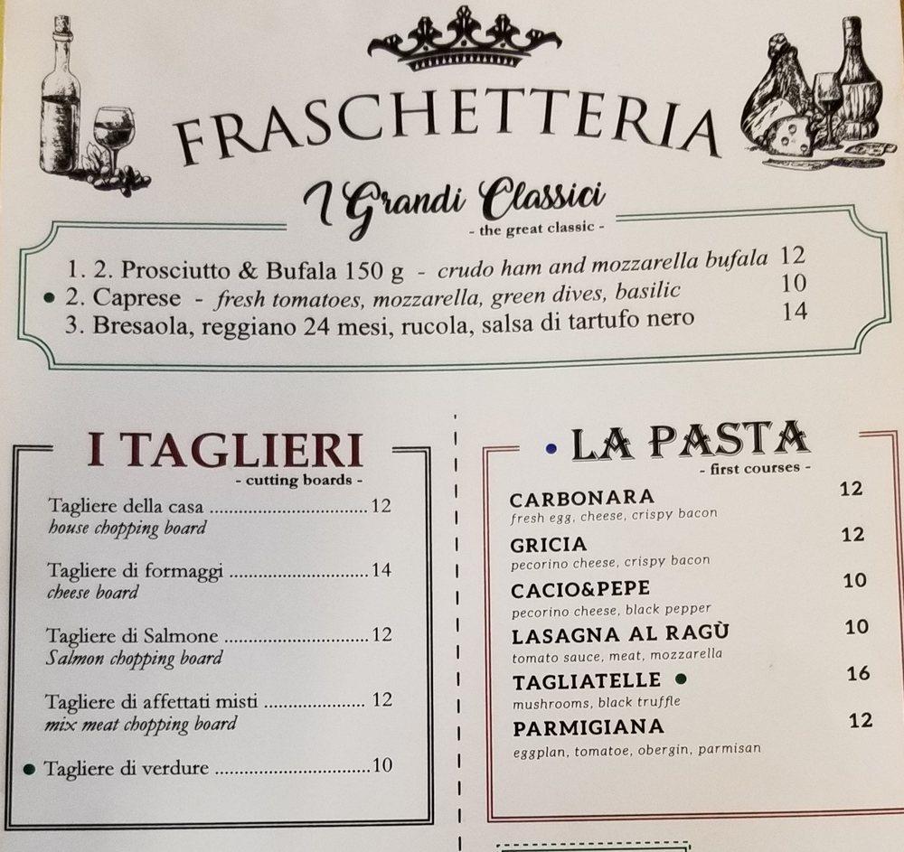 Menu at Fraschetteria restaurant, Rome, Via dei Cappuccini