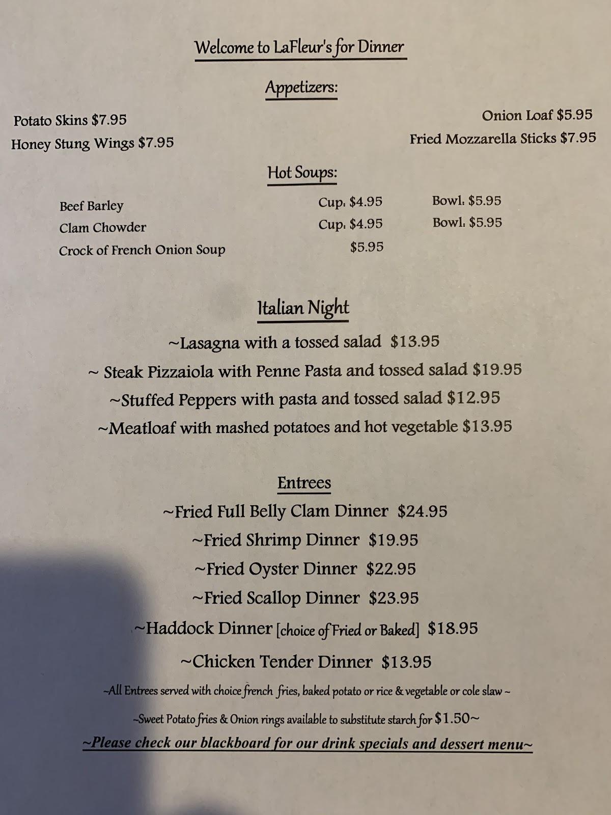 Menu at La Fleurs Restaurant, Jay