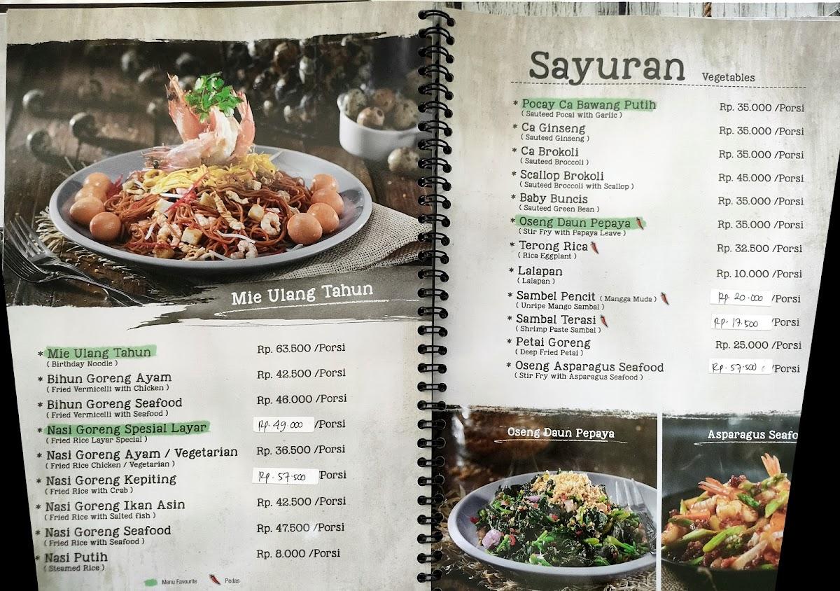 Menu at Layar Seafood Manyar Kertoarjo restaurant, Surabaya