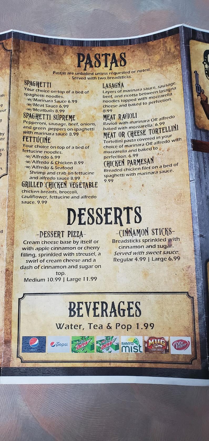 Menu at Outlaw Pizza pizzeria, Corydon