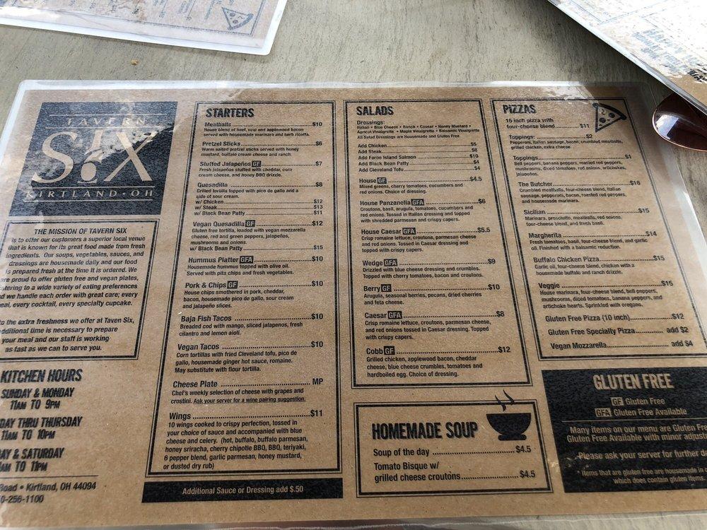 Menu at Tavern Six pub & bar, Kirtland, Euclid Chardon Rd