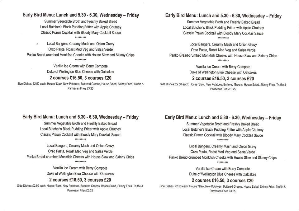 Menu at The Bruce Arms restaurant, West Tanfield