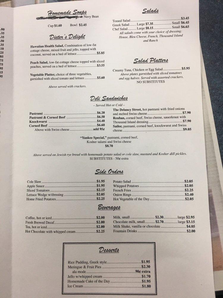 Menu at Yankee Coffee Shop restaurant, Petersburg