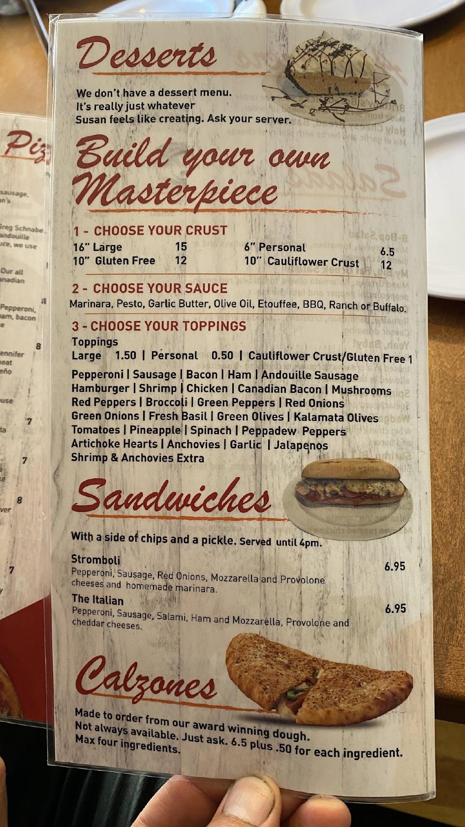Menu at Brittany’s Brick Oven Pizza - B-Bop’s pizzeria, Madison