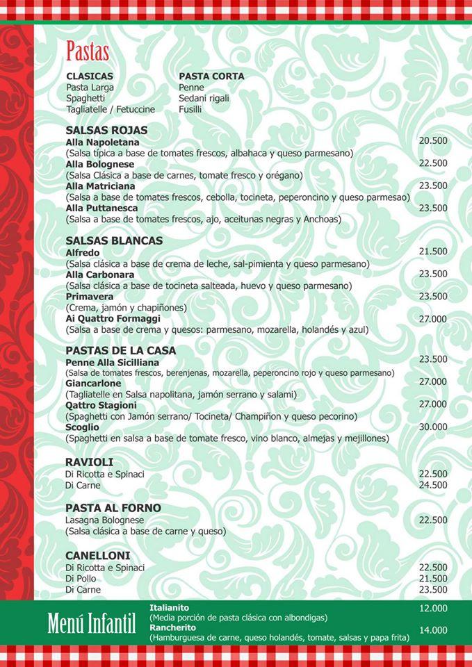 Carta de La Barra Trattoria italiana Parilla, Pasta y pizza, Cúcuta
