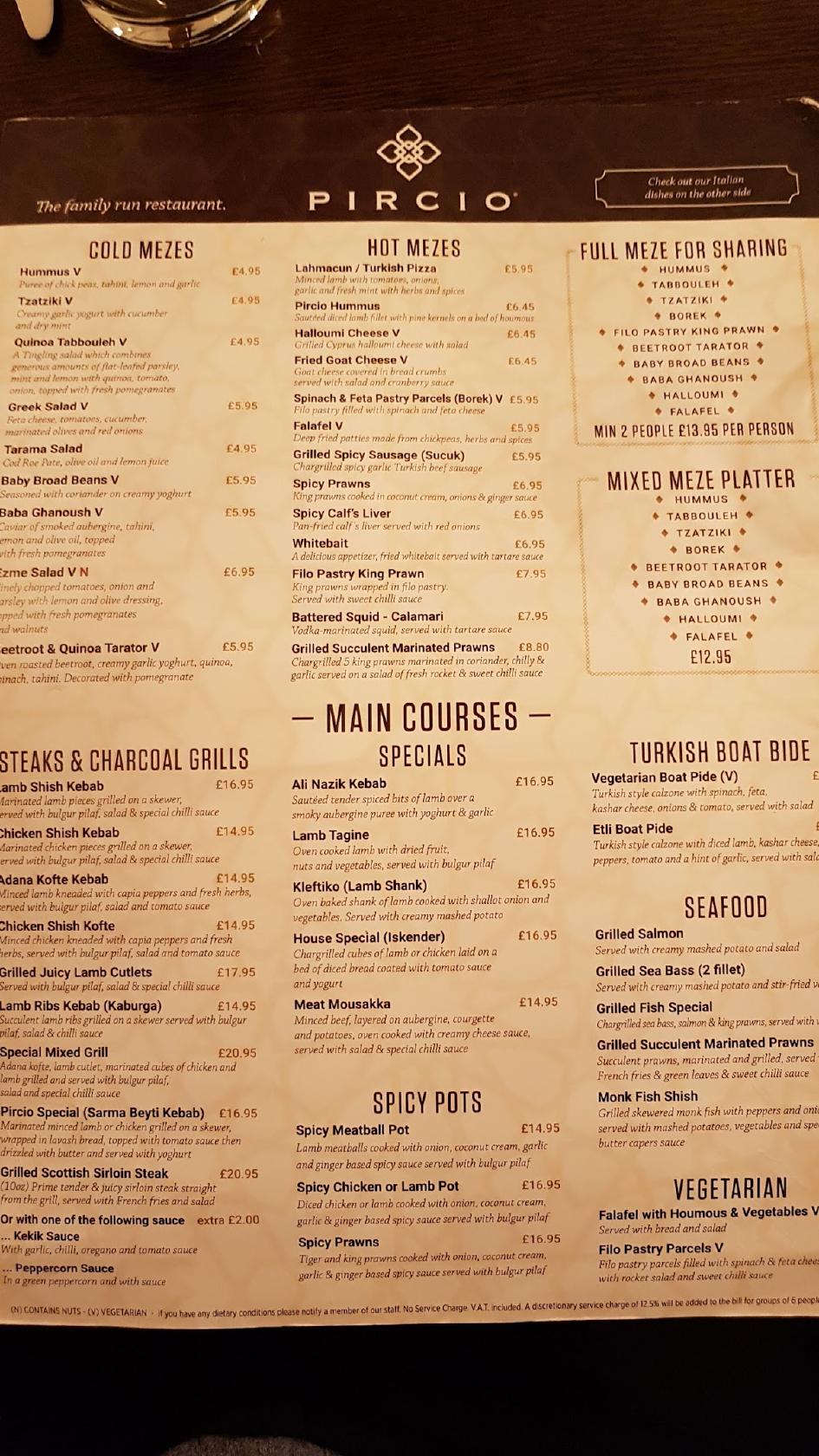 Menu at Pircio pub & bar, Bishop's Stortford