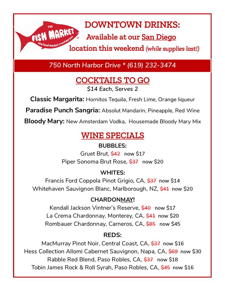 Menu at The Fish Market - San Diego restaurant, San Diego, 750 N Harbor Dr