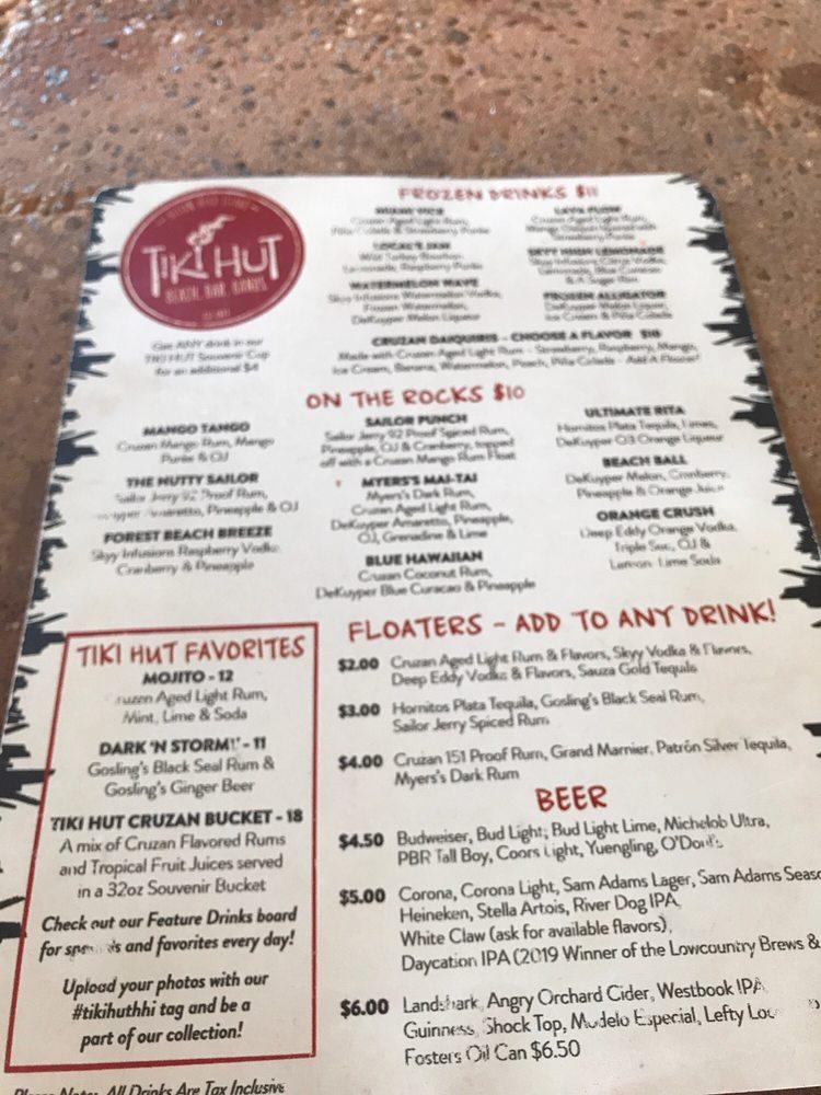 Menu at Tiki Hut pub & bar, Hilton Head Island, 1 S Forest Beach Dr