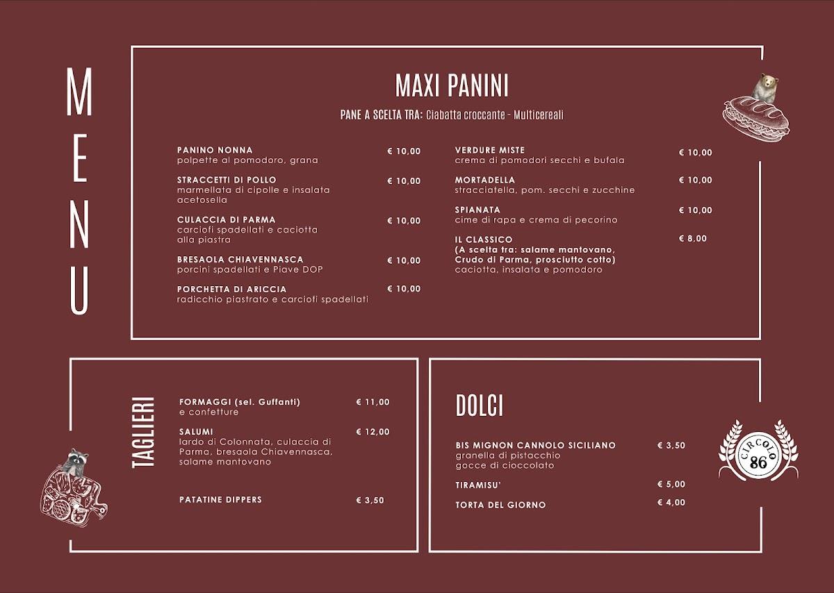 Menu at Circolo 86 restaurant, Osnago