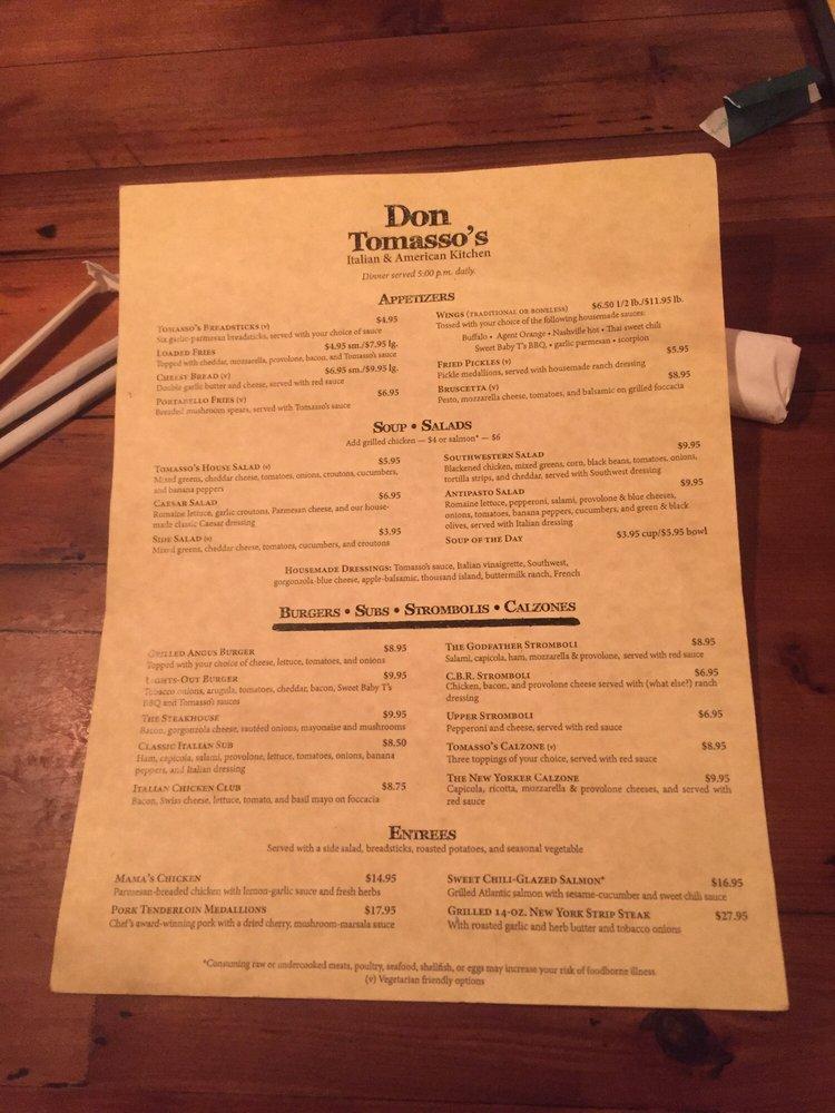 Menu at Don Tomasso's Italian Kitchen pizzeria, Upper Sandusky