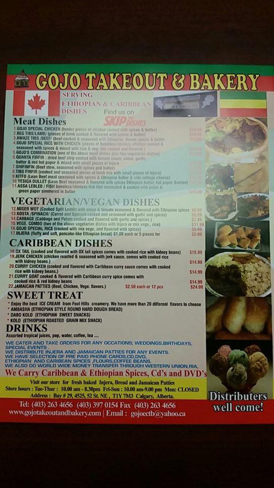 Menu au Gojo Takeout & Bakery Ltd, Calgary