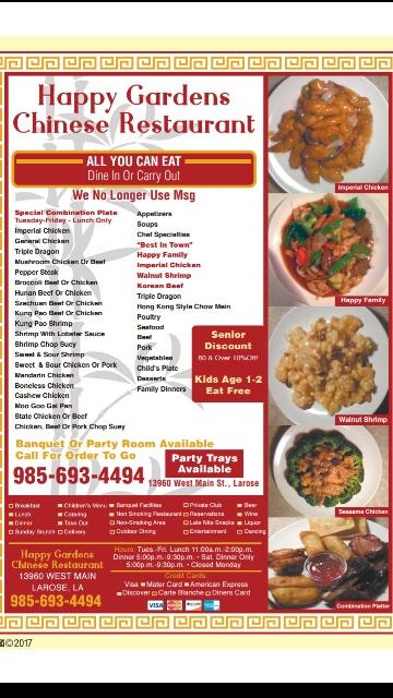 Menu at Happy Gardens Restaurant, Larose, W Main St
