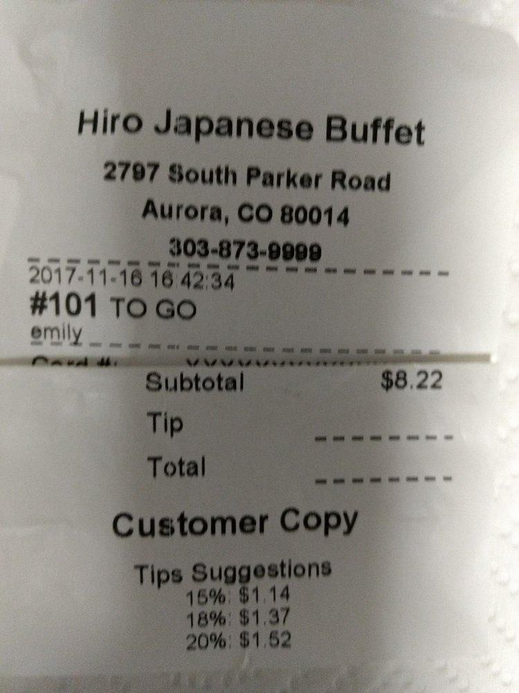 Carta del restaurante Hiro Japanese Buffet, Aurora