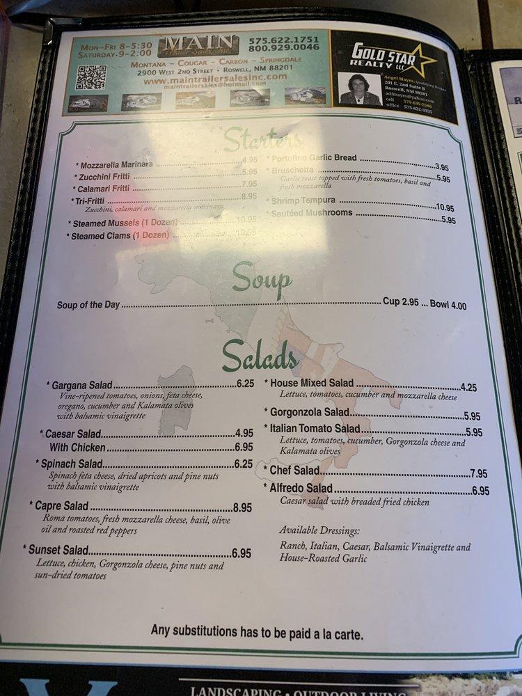 Menu at Portofino pizzeria, Roswell, W 2nd St