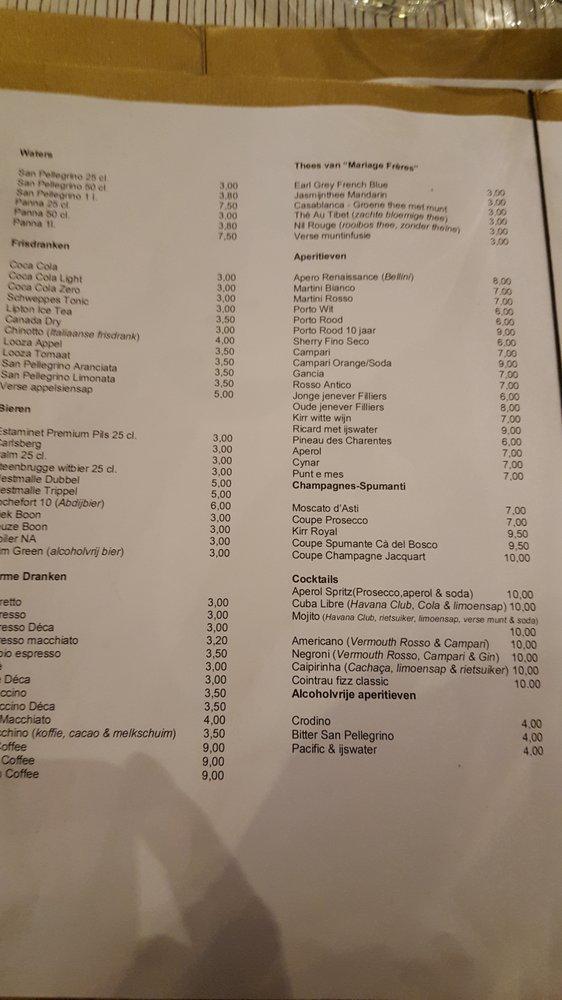 Menu at Renaissance Restaurant, Antwerp