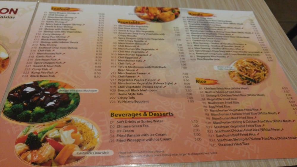 Menu at Spicy Dragon restaurant, Pickering, Kingston Rd