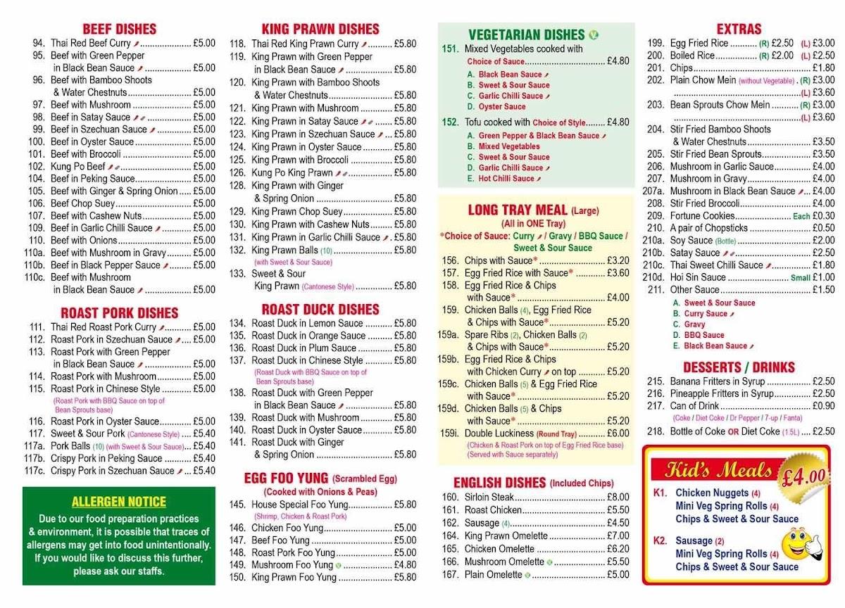 Menu at Top Chef fast food, Worksop