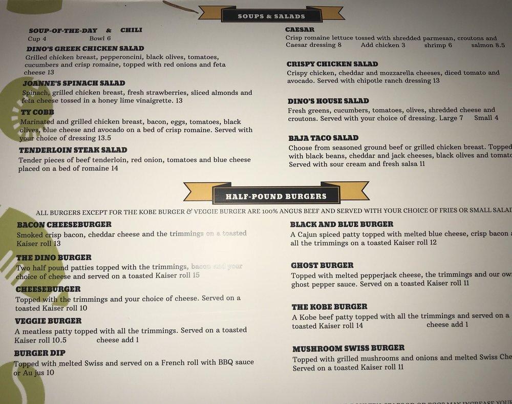 Menu at Dino's Pub, Renton