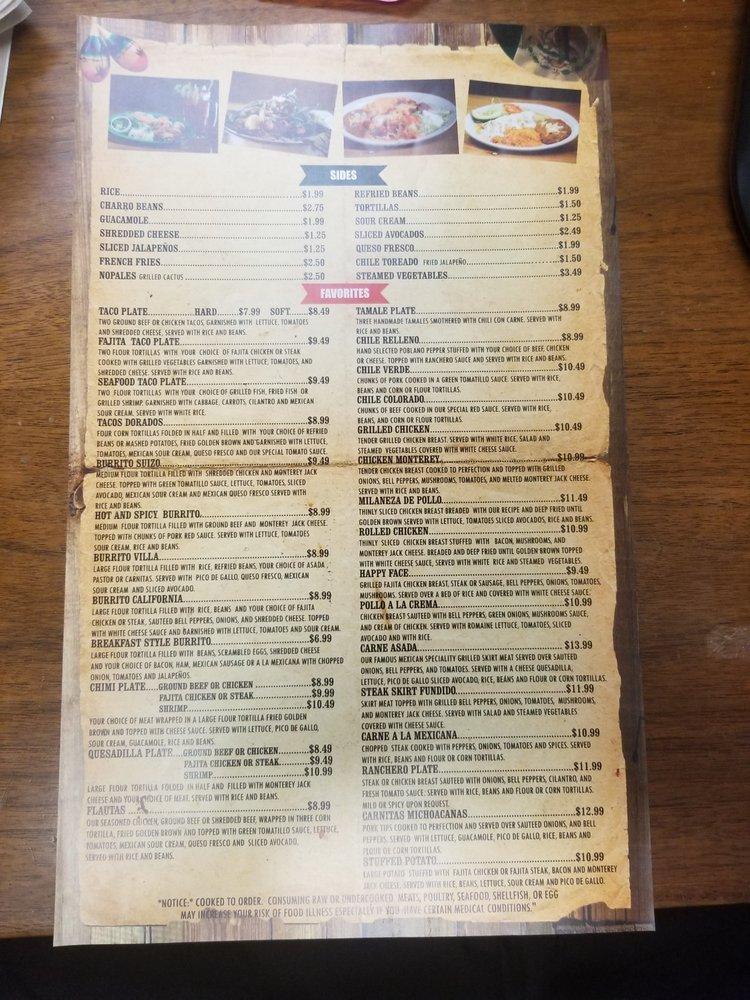 Menu at Don Tomas Mexican grill restaurant, Monroe