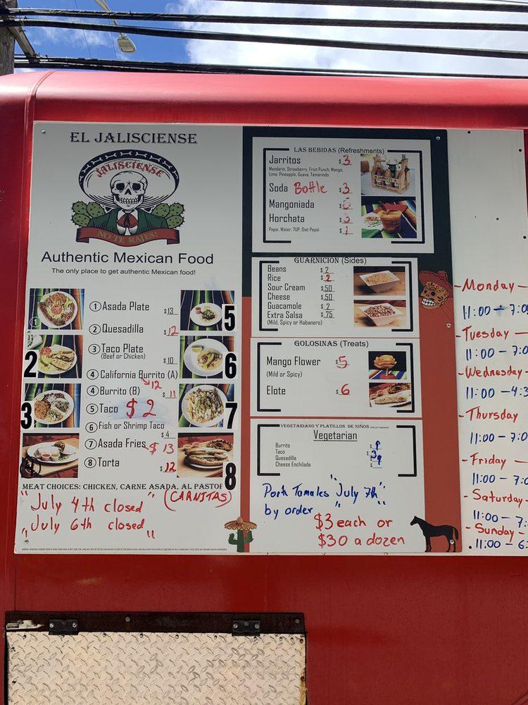 Menu at El Jalisciense restaurant, Waipahu