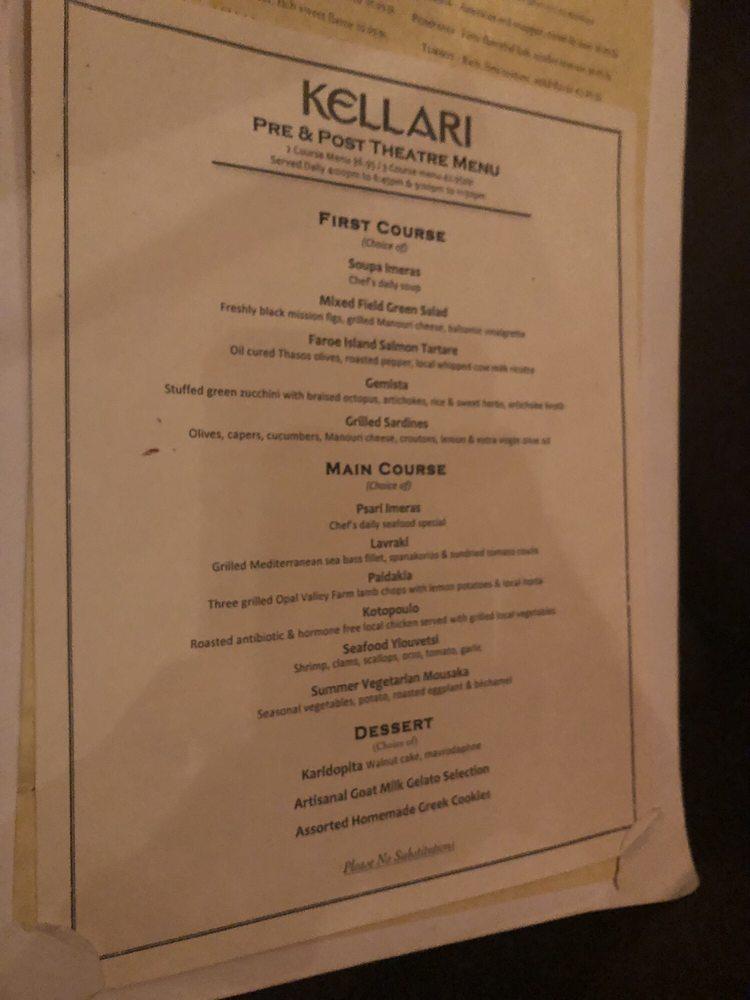 Menu at Kellari Taverna restaurant, West New York