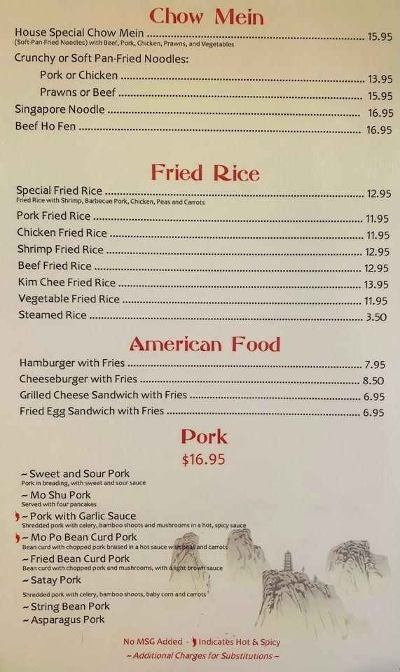 Menu at New Garden Restaurant, Pullman
