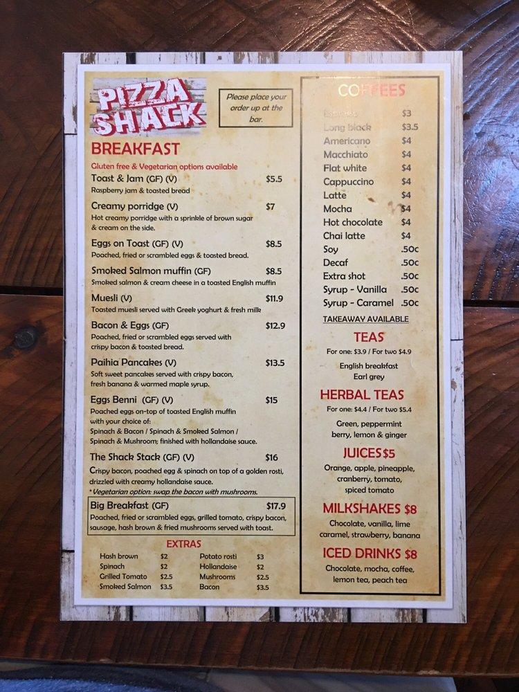 Menu at PIZZA SHACK pizzeria, Paihia