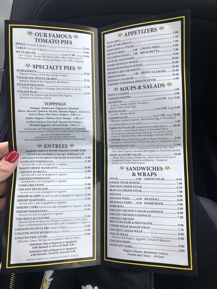 Menu at Papa's Tomato Pies pizzeria, Robbinsville