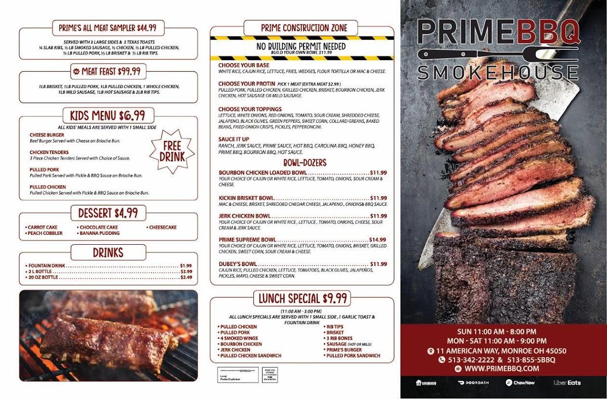 Menu at Prime BBQ Smokehouse, Monroe
