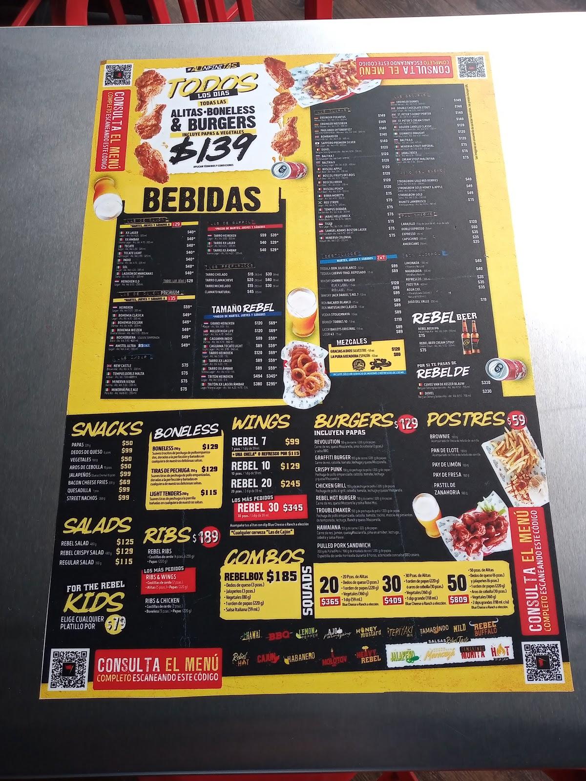 Carta del restaurante Rebel Wings Peñuelas, Santiago del Querétaro