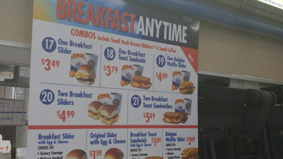 Menu at White Castle fast food, Nashville, Broadway