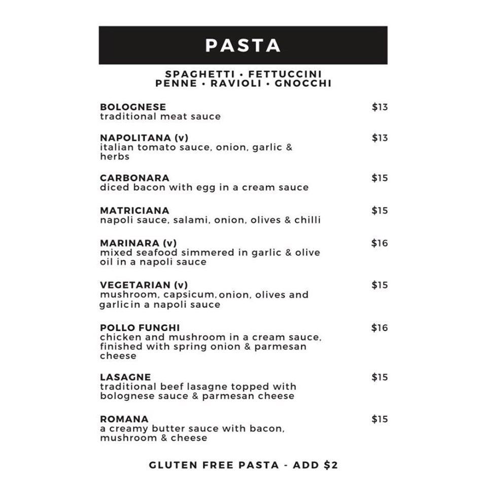 Menu at Albion Pizza restaurant, Brunswick West