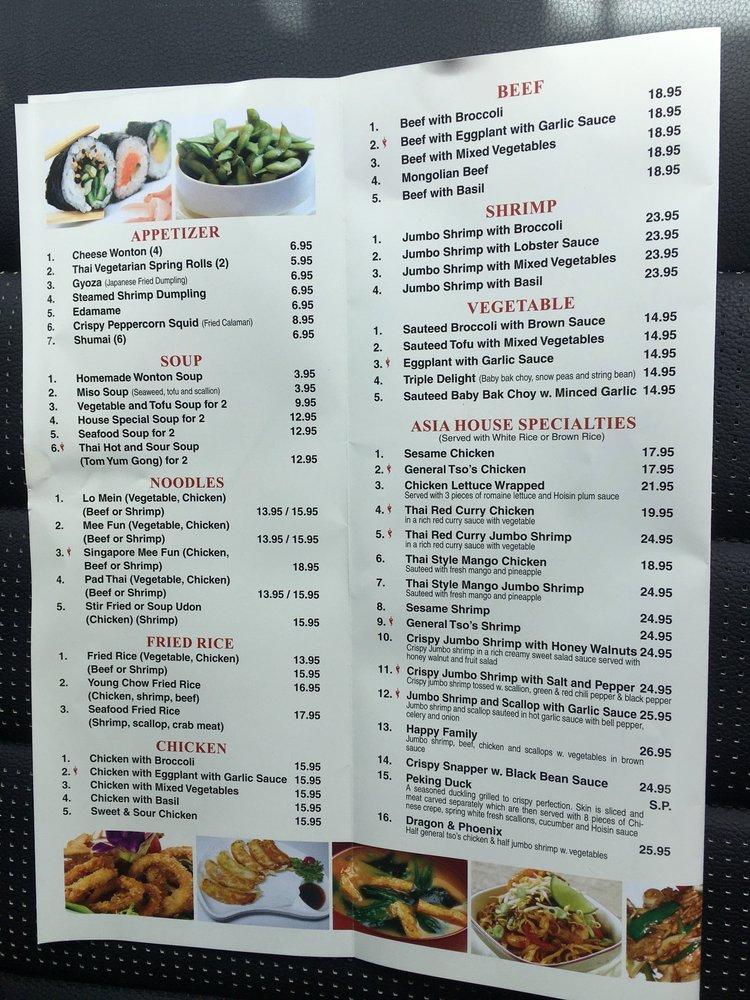 Menu at Asia House restaurant, Highlands