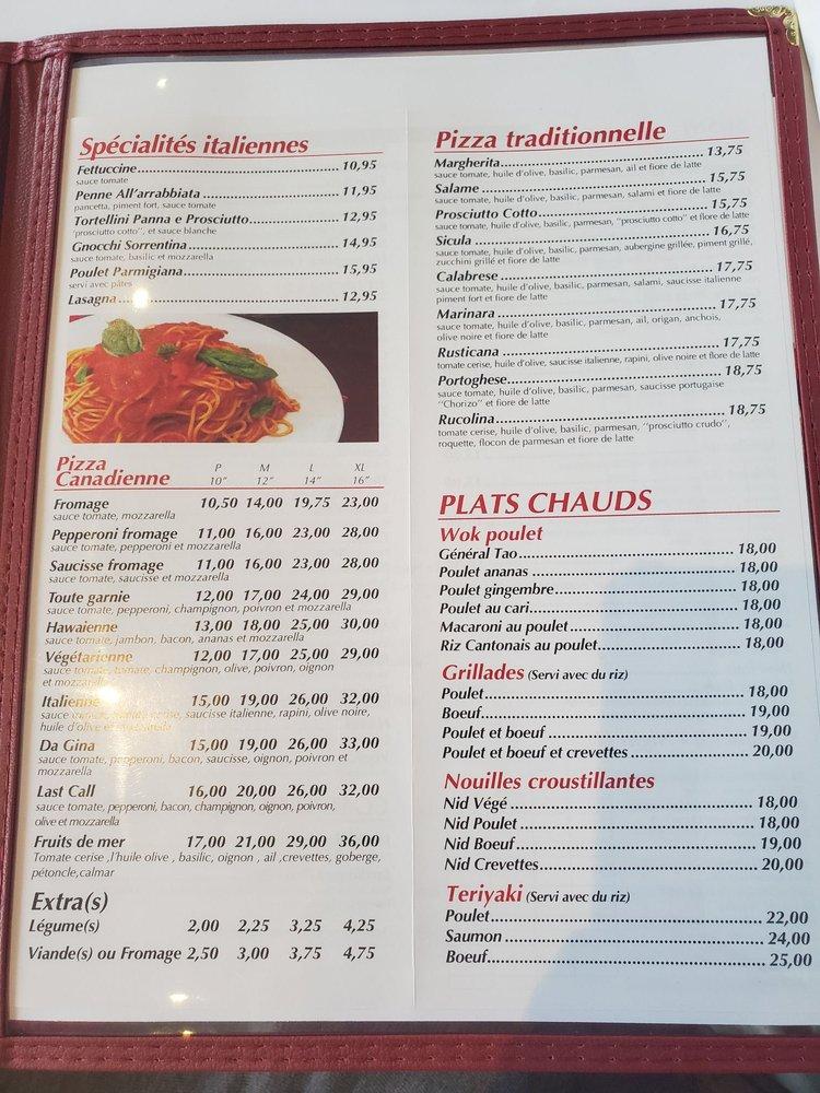 Menu at Da Gina restaurant, Laval