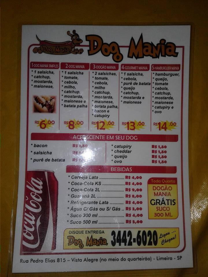 Menu at Dog Mania Limeira restaurant, Limeira
