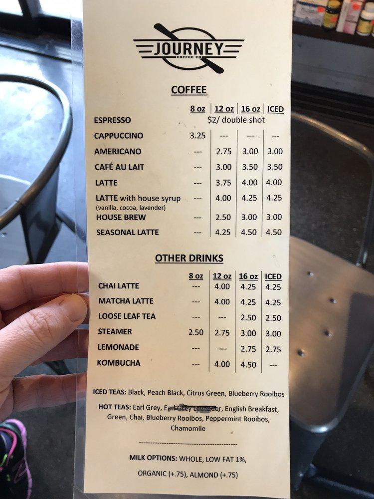 Menu at Journey Coffee Co. pub & bar, Vacaville