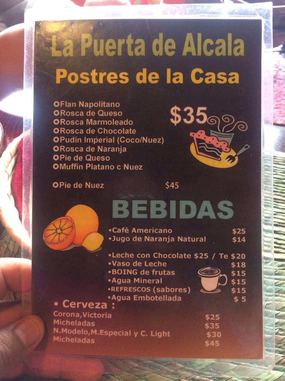 Menu at La Puerta De Alcala restaurant, Mexico