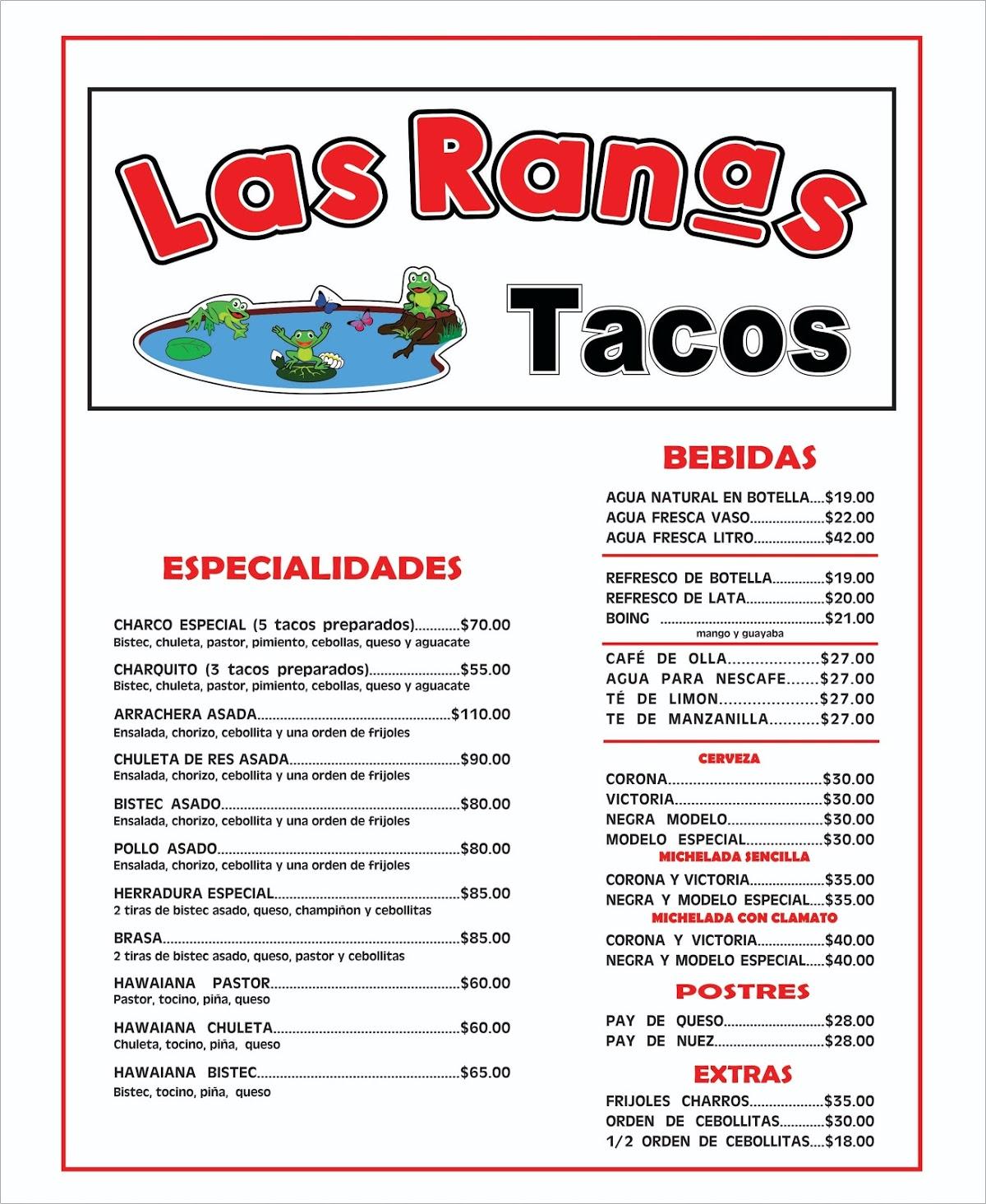Carta del restaurante Las Ranas Taquería, San Luis Potosi